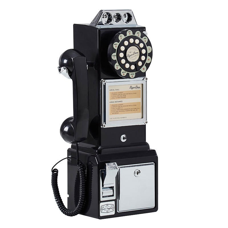 American 1950's Retro Payphone 3 Slot Payphone Wall-Mount (Black) with ...