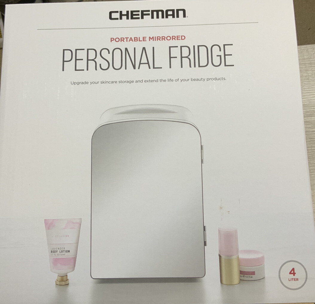 🧷 CHEFMAN Portable Mirrored Personal Fridge - White, 4liter 🆕 As Shown ...