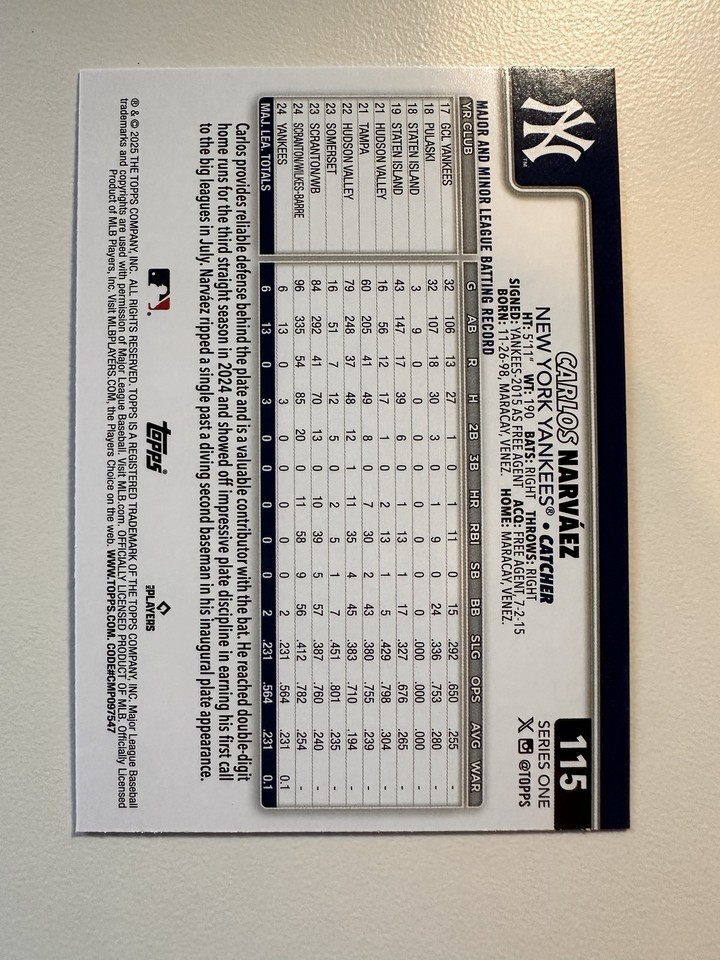 2025 Topps #115 Carlos Narvaez Confetti New York Yankees | eBay