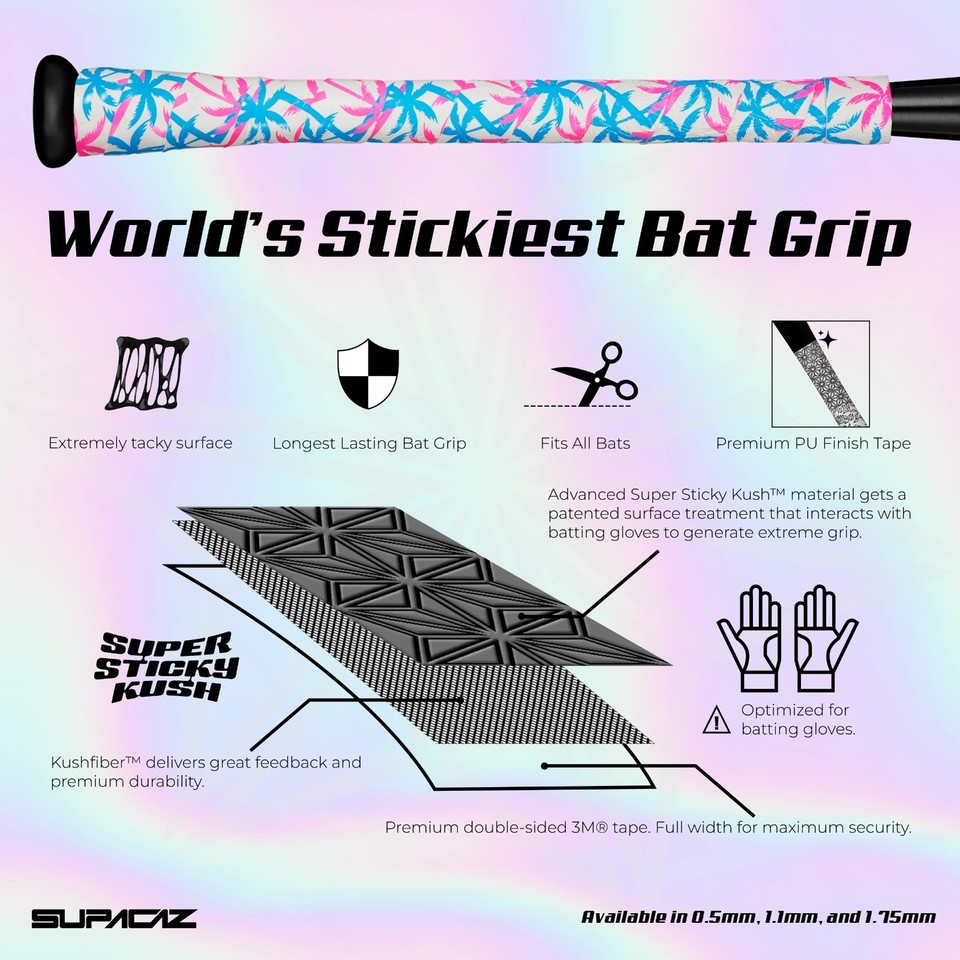 SUPACAZ Super Sticky Kush 0.5 mm Baseball Bat Grip - Limited Neon ...