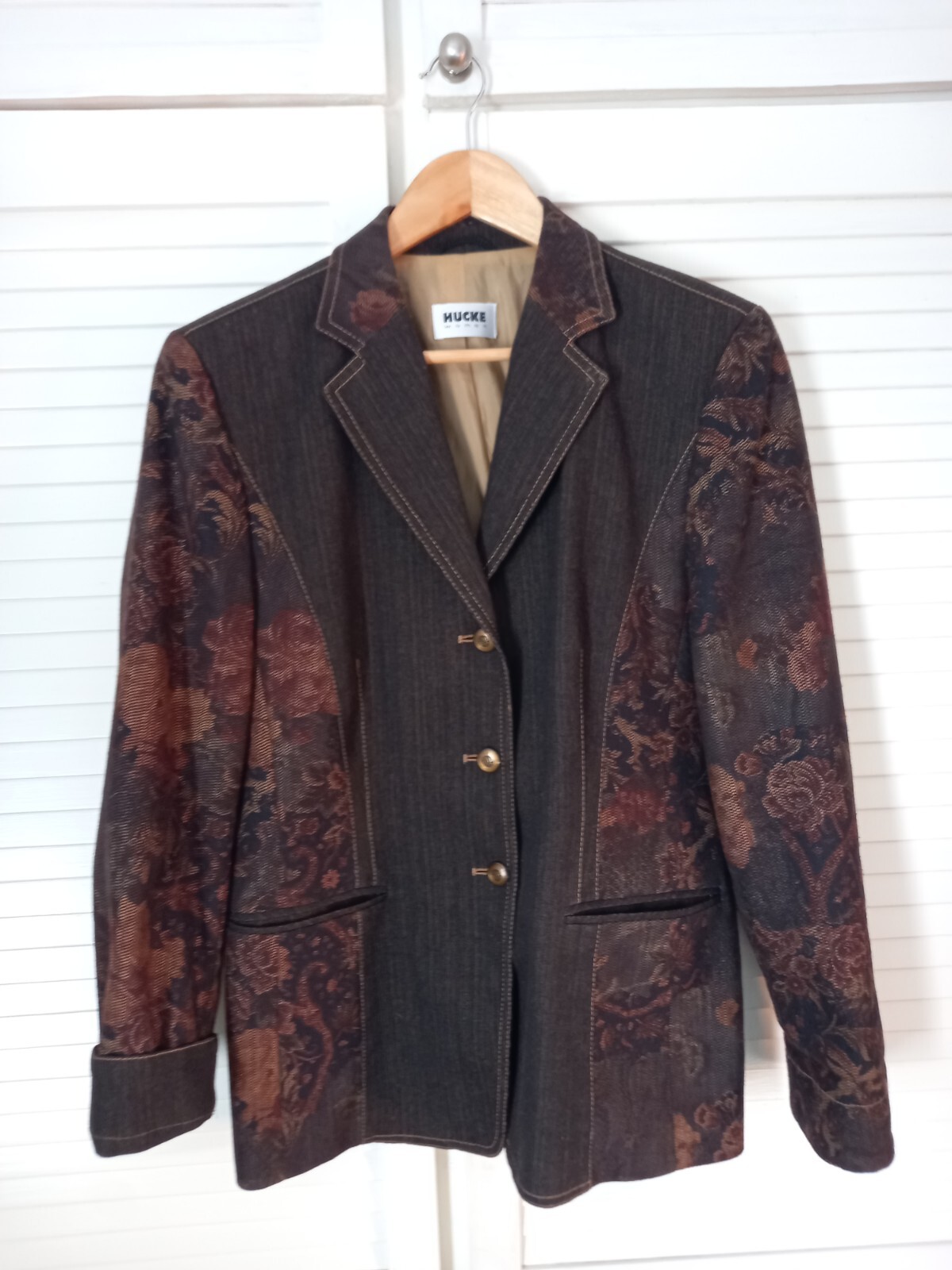 Hucke Woman Skirt And Jacket Brown Leaf Design Size 1… - Gem