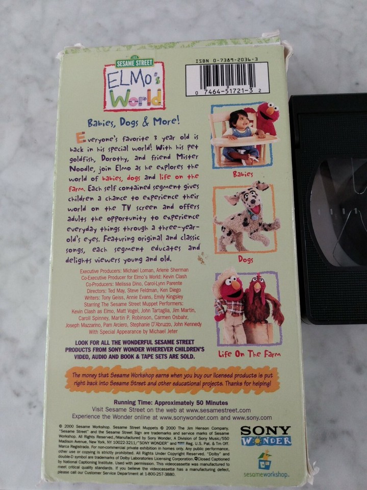 Elmo's World Sesame Street Babies Dogs & More VHS TAPE Vintage OOP SONY ...