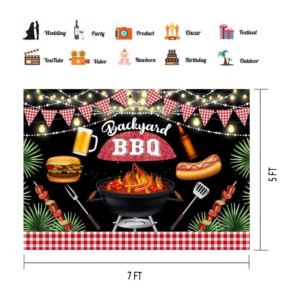 PHMOJEN BBQ Backdrop, Vinyl 7x5ft Backyard BBQ Photo Backdrop, Summer ...