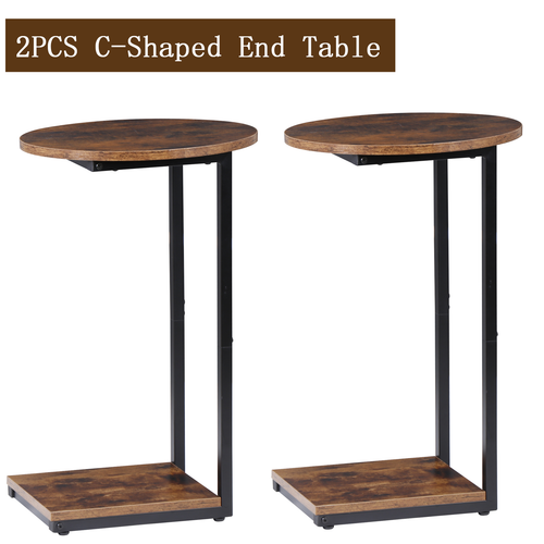 2PCS 2 Tier End Table C-shaped Side Table Metal Frame For Living Room ...