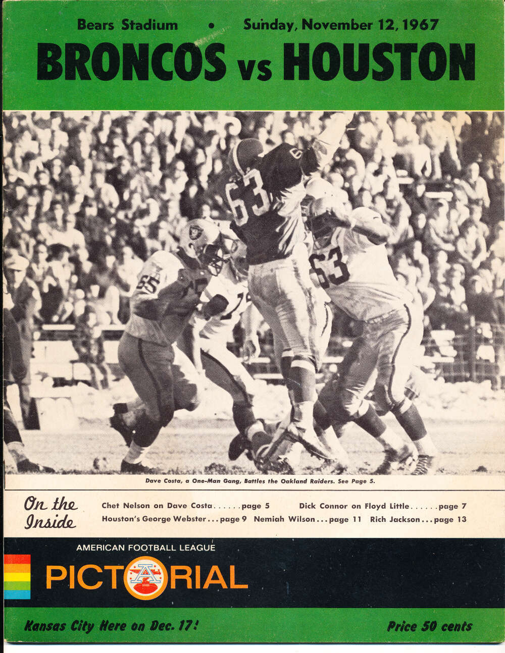 11/12 1967 Denver Broncos vs Houston Oilers AFL football program bxafl ...
