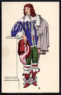 BX137 COSTUME HISTORY RèGNE DE LOUIS XIII 1620 MAN FEATHER HAT HAND ...
