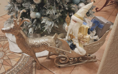 Rare Large Pewter Material Metal 40'' Silver Reindeer/Seigh old fashion ...