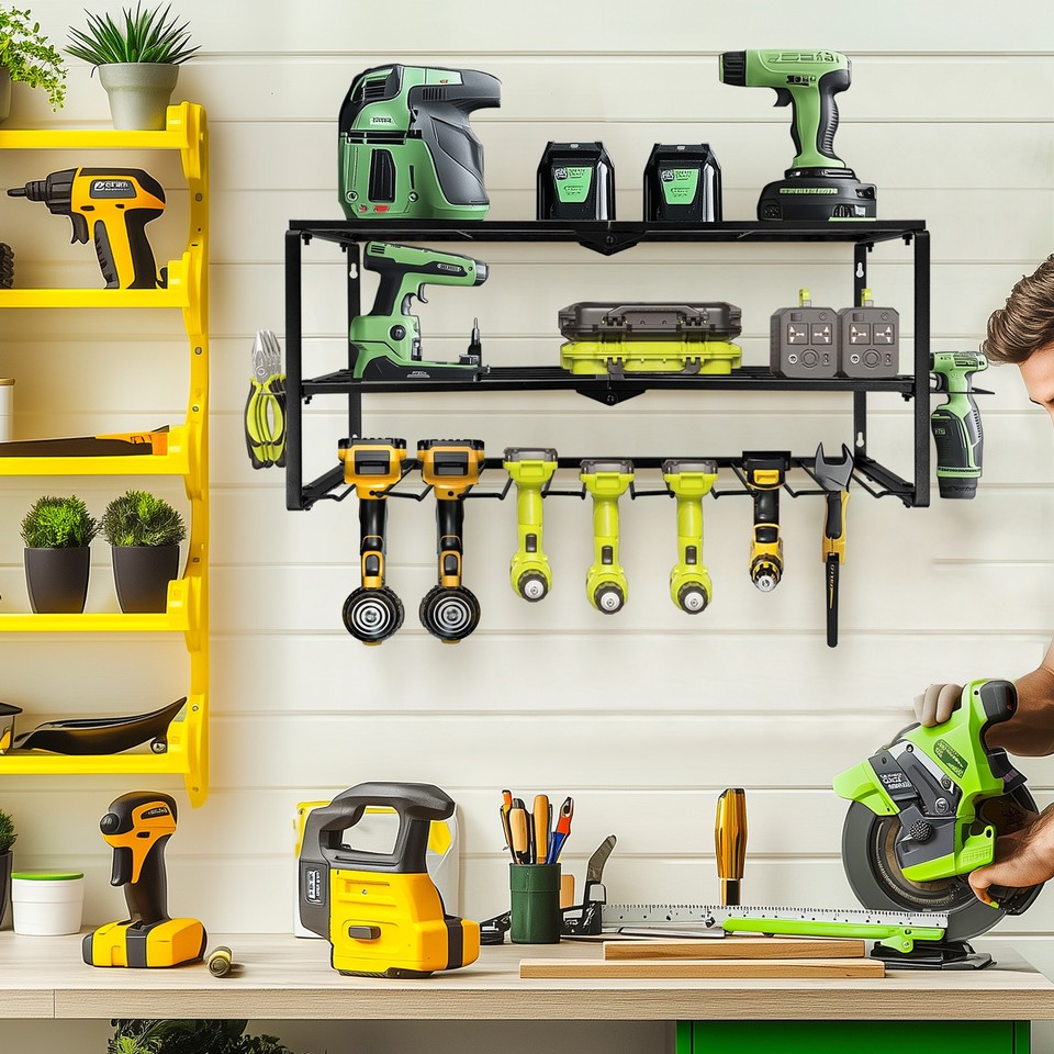 Heavy Duty Metal Power Tool Storage Rack Cordless Drill Garage Tool ...