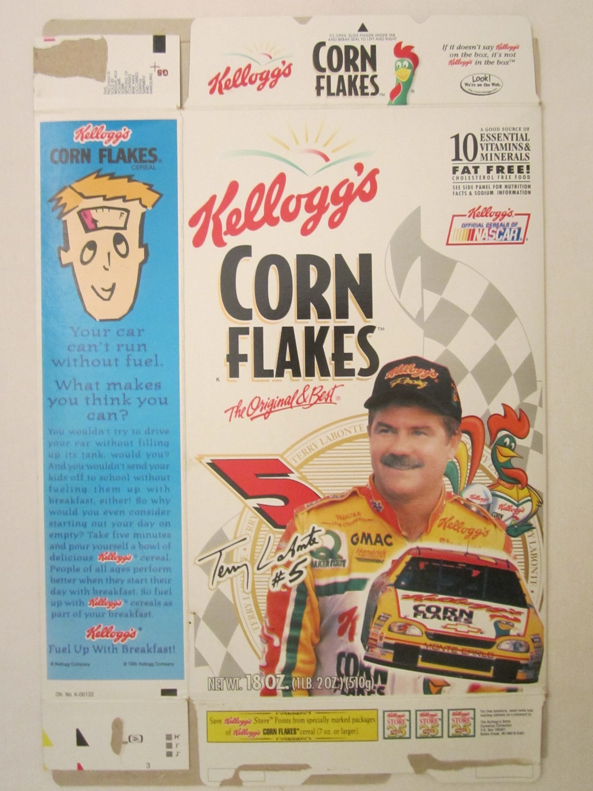 Kellogg's Cereal Box 18 oz CORN FLAKES 1997 Terry Labonte #5 Car CUT ...