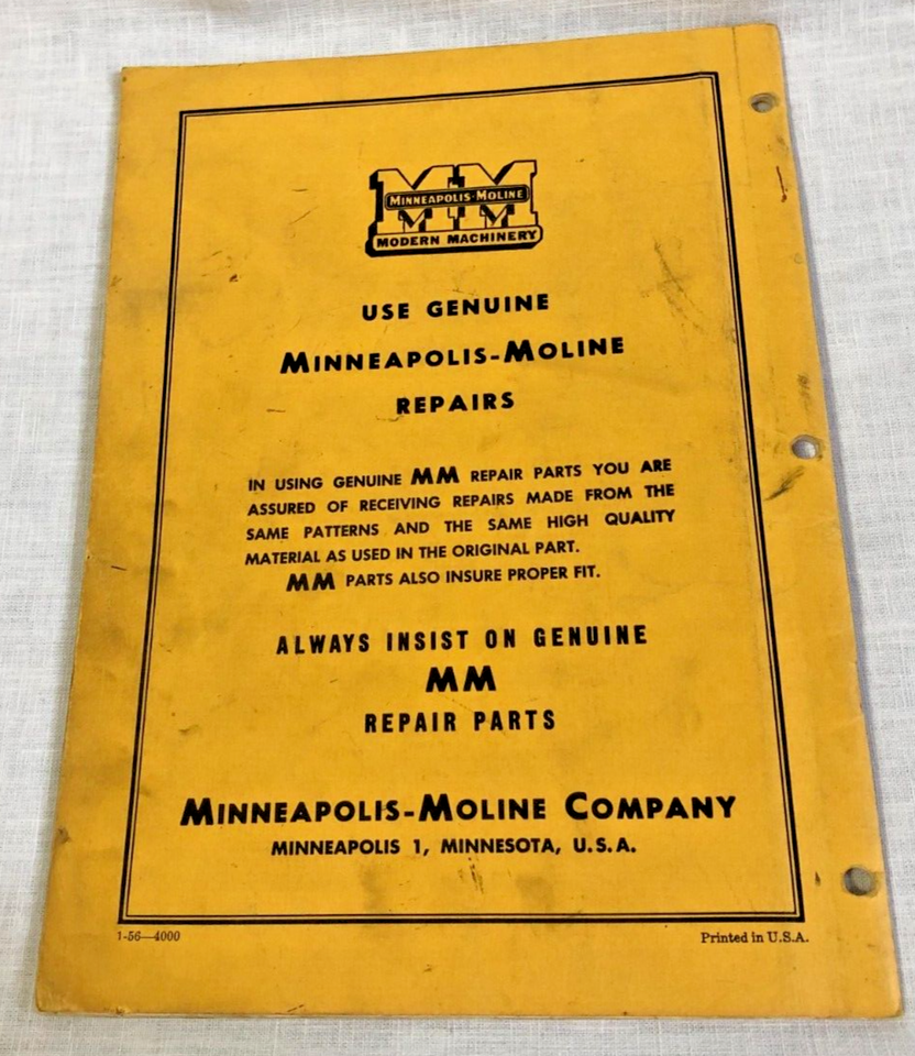 Vintage 1956 Minneapolis Moline Co Operators Manual C1200-C1400 ...