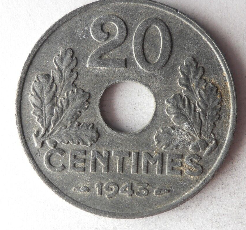 1943 VICHY FRANCE 20 CENTIMES - Excellent Coin - FREE SHIP - Bin #322 ...