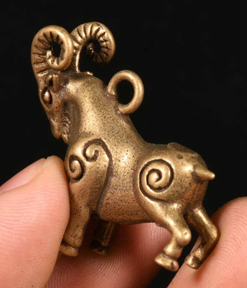 Old Chinese Bronze Fengshui Zodiac Sheep Goat Animal Bixie Amulet ...