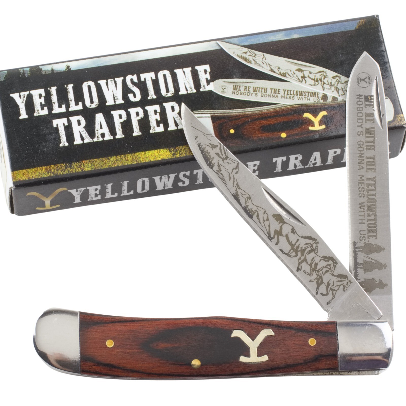 Yellowstone Trapper Pocket Knife Brown Wood Handles Horses | eBay