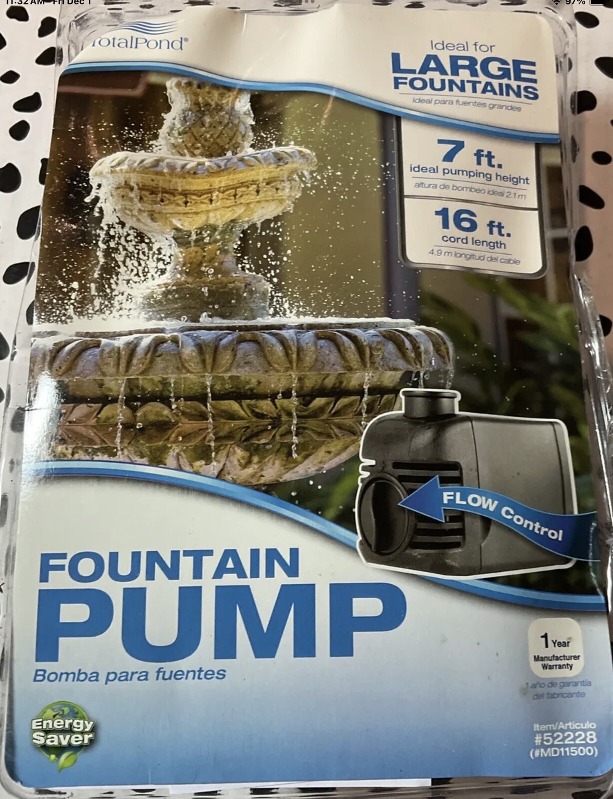 Total Pond Large Fountain Pump 52228 - Fountain Pump with Flow Control ...