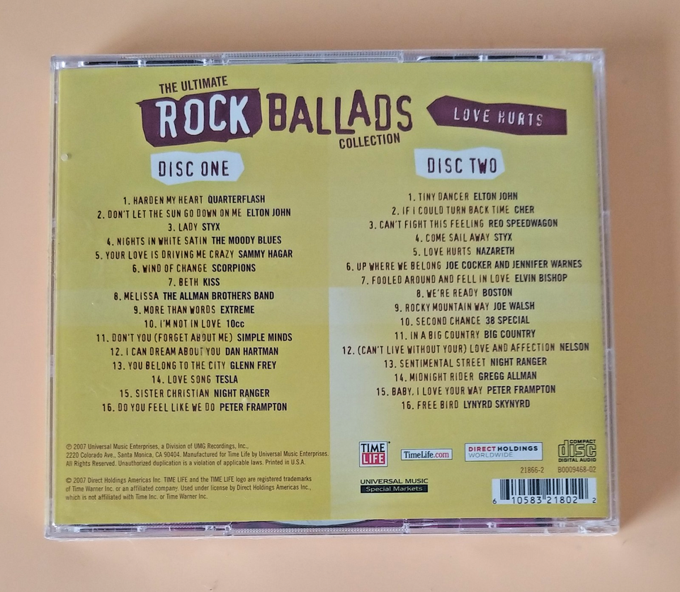 Ultimate Rock Ballads CD Collection Love Hurts 2 Discs Time Life ...