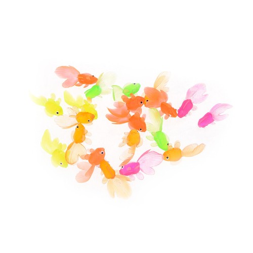 20pcs Plastic Simulation Small Goldfish Soft Rubber Gold Fish Kids T JD ...