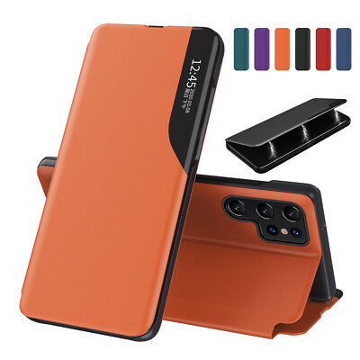 For Samsung S25 S24 S23 Ultra S22 S21 S20+ FE Smart Window View PU ...