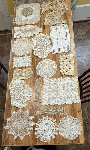 Vintage Table Linens Lace Doilies Lot of 18 Beige White Assorted ...