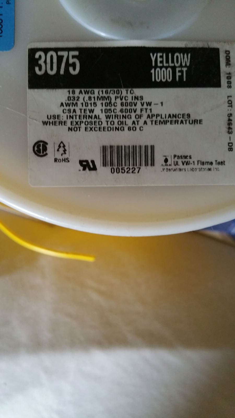 Alpha Wire 3075 18awg Tinned Copper Hook Up Wire 600V 105C MTW TEW ...