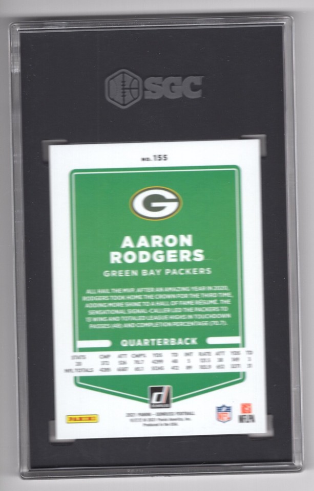 2021 Donruss 155 Aaron Rodgers Purple Season Stat Line #28/70 SGC 9 | eBay
