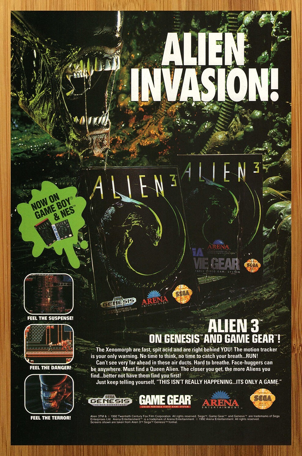 1992 Alien 3 NES SNES Game Boy Sega Genesis Print Ad/Poster Official ...