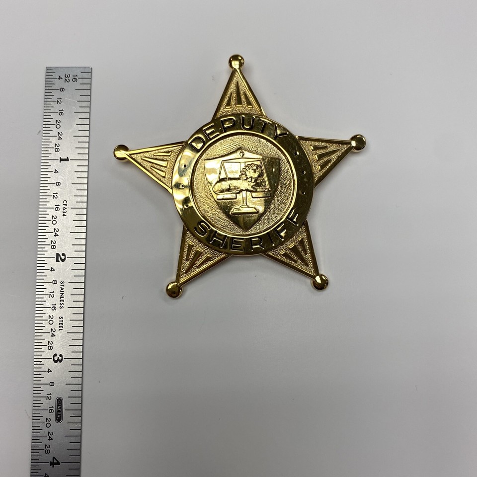 Deputy Sheriff Badge Gold Star W/Lion&scale - Thread & Rod And Pin ...