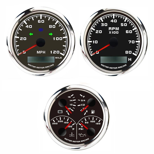W PRO 85mm 3 Gauge Set GPS Speedometer 120 MPH Turn Signal High Beam ...