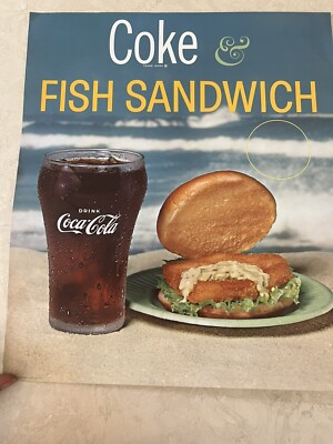 Vintage Coca Cola Poster Display Ad Coke & Fish Sandwich | eBay