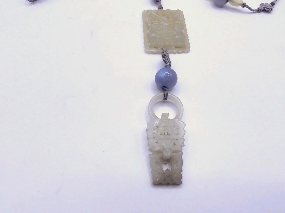 Antique Chinese Devil's Work Hand Carved Natural Jade Necklace RARE | eBay