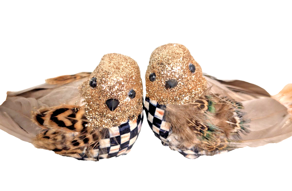 Mackenzie Childs Courtly Check Bird Clip Ornaments Brown Autumnology ...