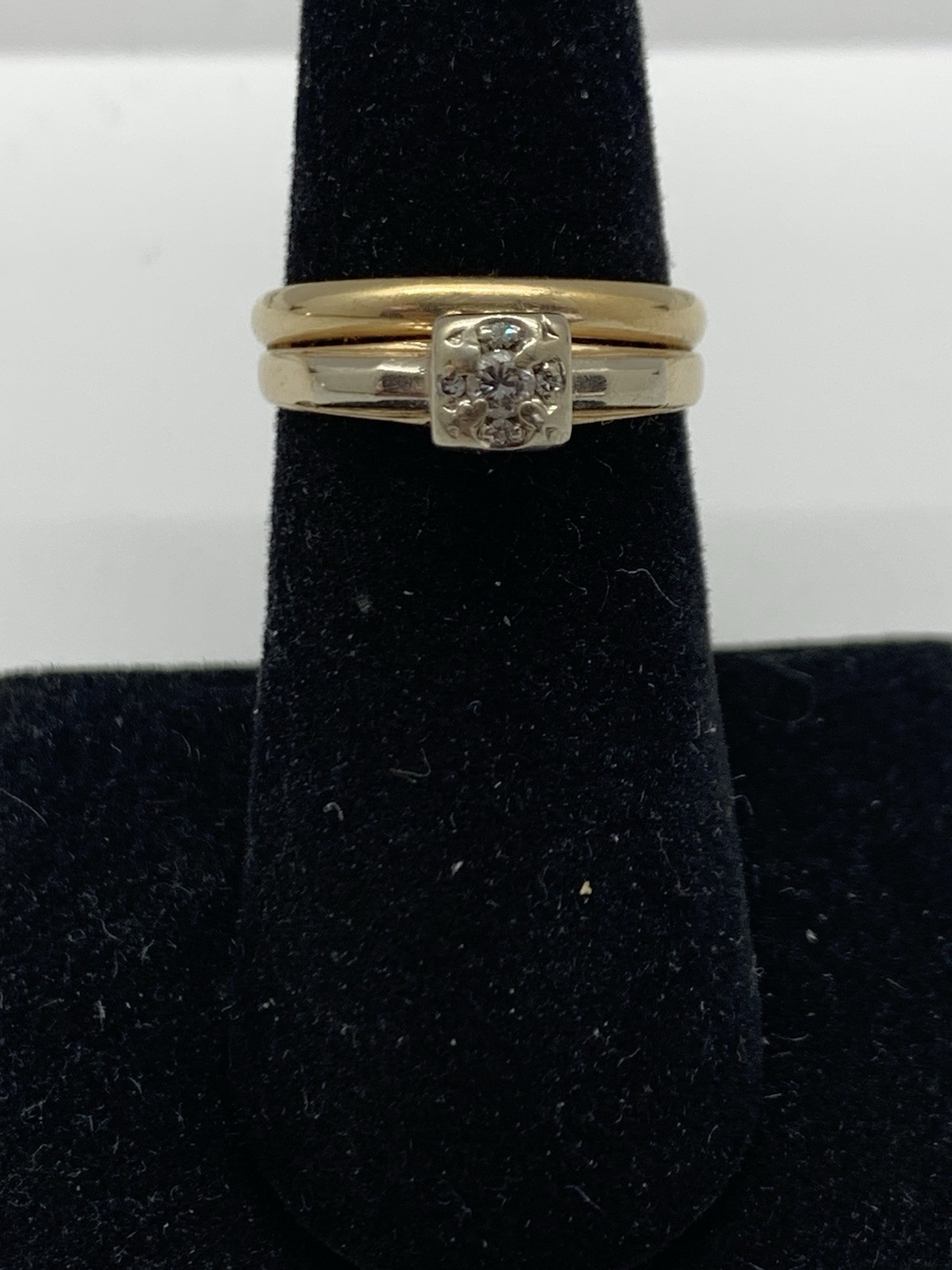 14k Starfire yellow gold wedding set- small diamonds - Gem