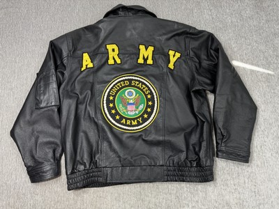 United States Army Leather Jacket Mens 2XL Bomber US Military Patch ...
