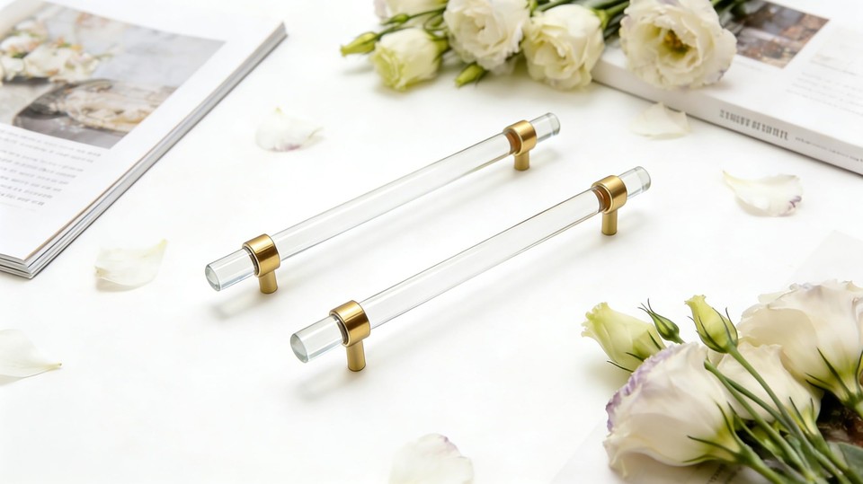 6Pcs Brushed Brass Acrylic Cabinet Pulls 9" Hole Center Household T-Bar ...
