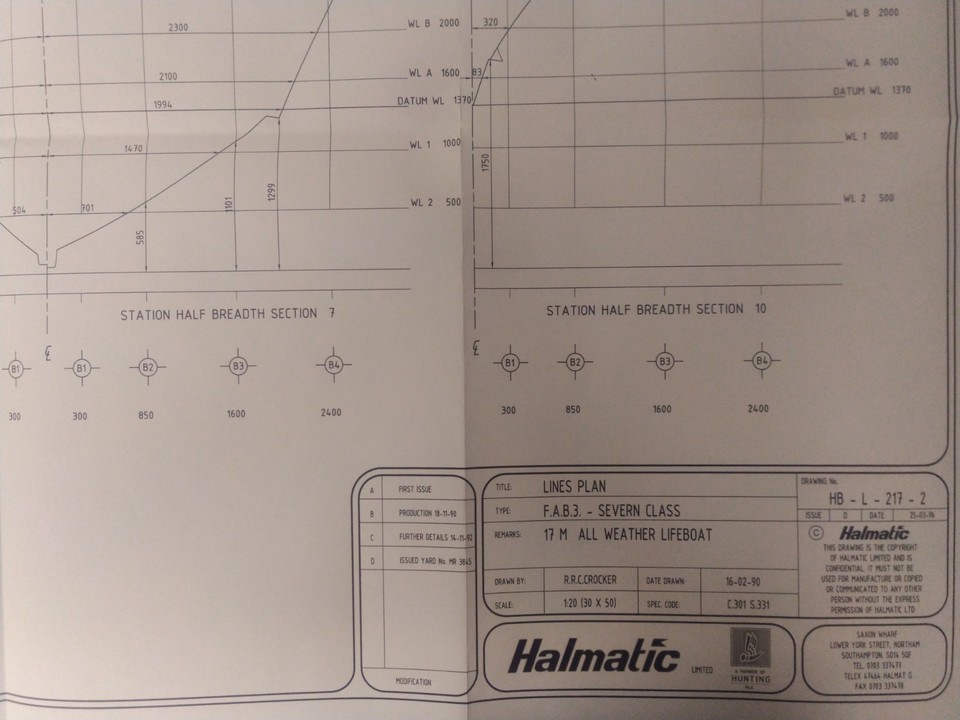 RNLI Severn Class FAB 3 Lifeboat Lines Plan Drawing Halmatic Hull | eBay UK