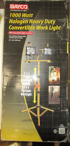 BAYCO HEAVY DUTY CONVERTIBLE WORKLIGHT TRIPOD 1000 WATT HALOGEN LIGHT ...