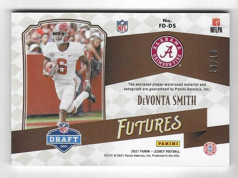 DeVonta Smith 2021 LEGACY NFL FUTURES AUTOGRAPH JERSEY CARD Eagles RC ...