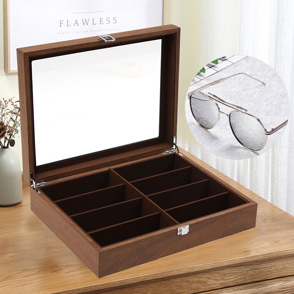 Eyeglass Display Box Sunglasses Case 8-Bits Sunglasses Storage Walnut ...
