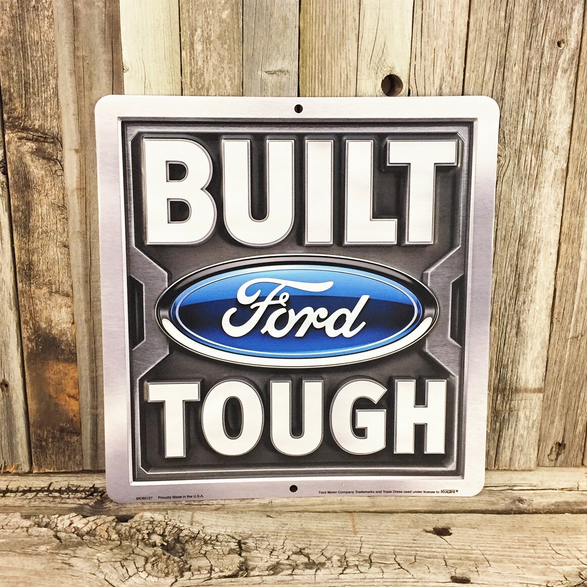 Badass Ford Logos Built Ford Tough Bronze Carbon Diamond Steel Sign