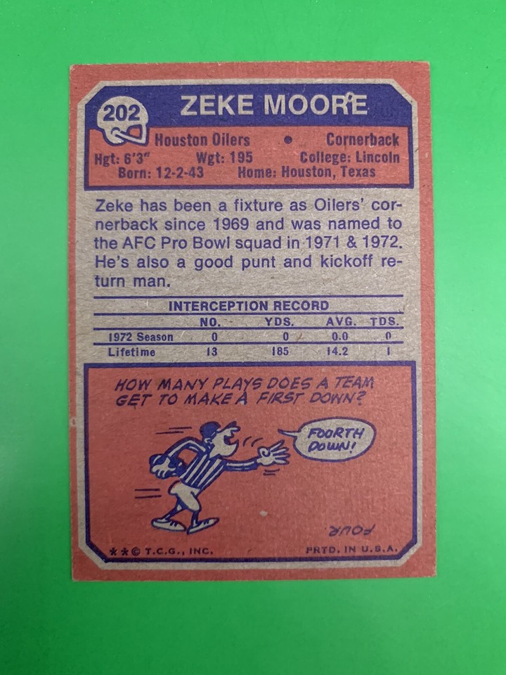 1973 Topps Zeke Moore Houston Oilers #202 | eBay