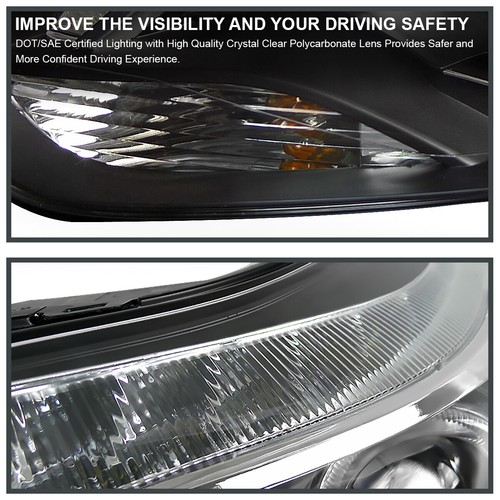 Black Fits 2012 2013 2014 Ford Focus LED Bar Halo Projector Headlights ...