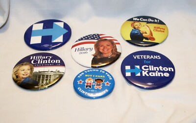 Lot of 6 HILLARY CLINTON for PRESIDENT 2016 Campaign Buttons - 2-3 inch ...