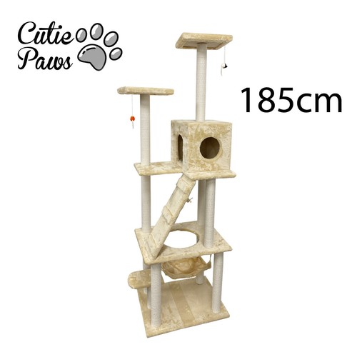 CAT TREE 185CM Cubby House Tower Cutie Paws Brand Soft Fabric Pole ...