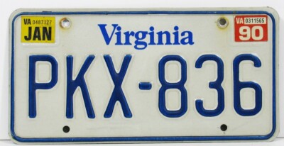 VIRGINIA 1990 LICENSE PLATES, Lot of 2 # "PKX-836" VG CONDITION | eBay