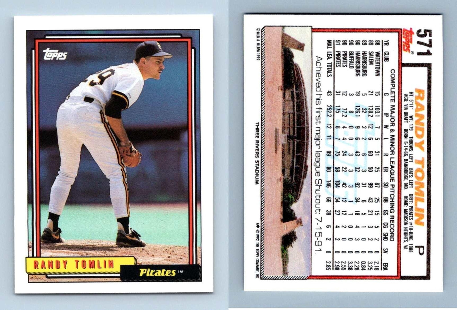 Randy Tomlin - Pirates #571 Topps 1992 Baseball Trading Card | eBay
