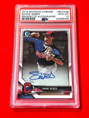 PSA 10 SHANE BIEBER 2018 BOWMAN CHROME PROSPECT #BCPASB AUTOGRAPH AUTO ...