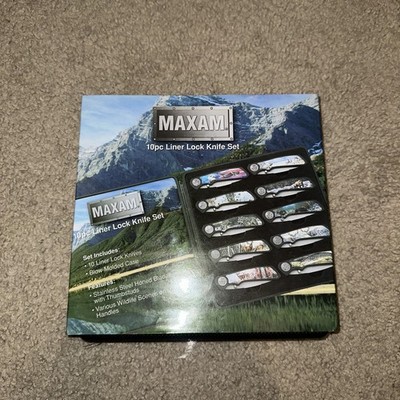 Maxam 10pc Liner Lock Knife Set (wildlife scenes) New in box Mint | eBay