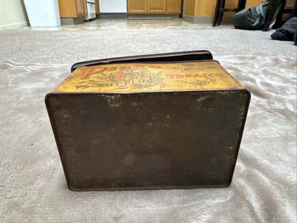 C.1910 PEDRO Smoking Tobacco Tin Lunch Box Style w/Handle Hinged Lid | eBay