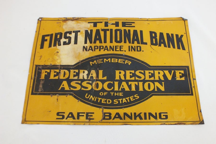 Vtg 1920s 1930s Nappanee Indiana IN First National Bank Tin Sign ...