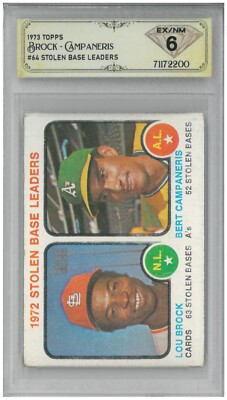 1973 Topps LOU BROCK BERT CAMPANERIS Stolen Base Leaders #64 💎 DSG 6 EX ...