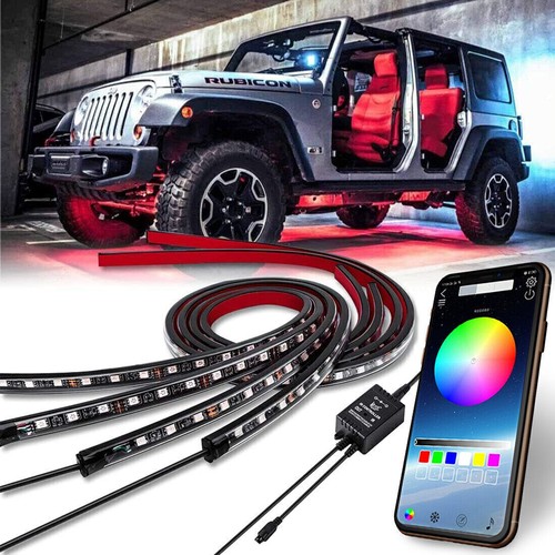 4xLED RGB Under Car Strip Light Kit Neon Tube Underglow Underbody ...